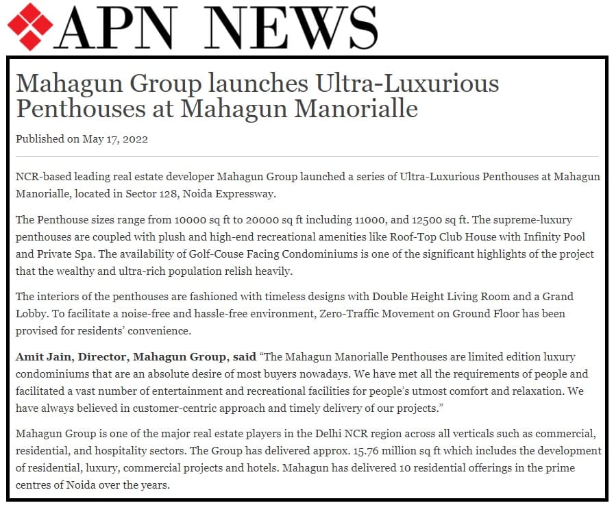 Media - Press Coverage - Mahagun Group